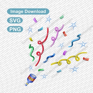 Party Popper Multicoloured Confetti Burst, Streamers, Stars Picture ...