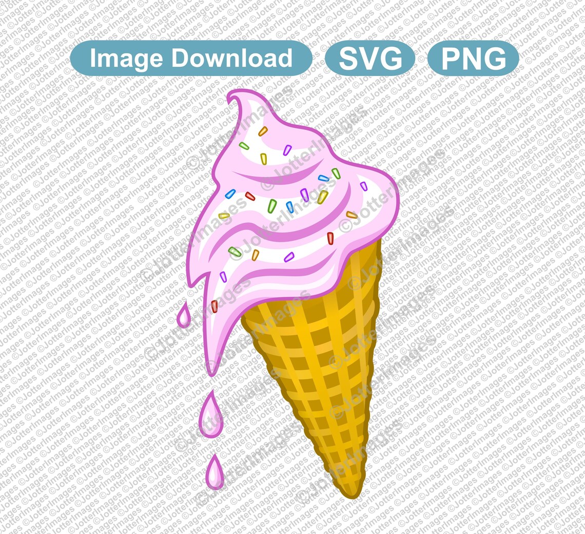 Melting Pink Ice Cream Cone Clip Art: SVG PNG File - Etsy