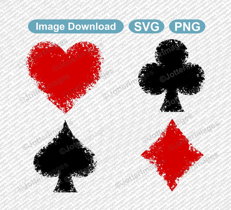 Distressed Playing Card Suit Symbols: SVG, PNG Clipart (digital ...