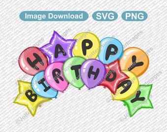 Happy Birthday Letter Balloons Outline Image Download SVG, PNG ...