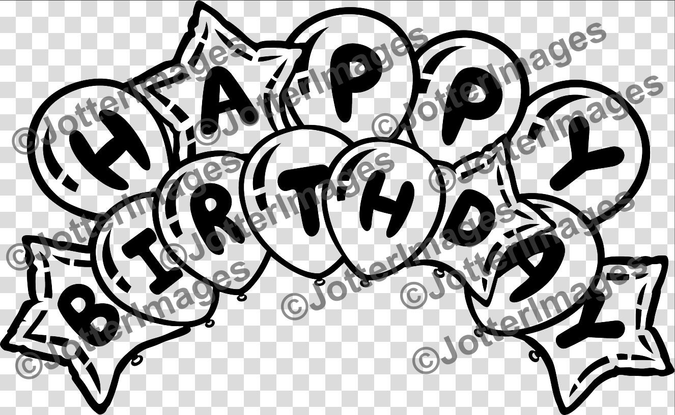 Happy Birthday Balloon Sign Outline Image Download SVG, PNG Transparent ...