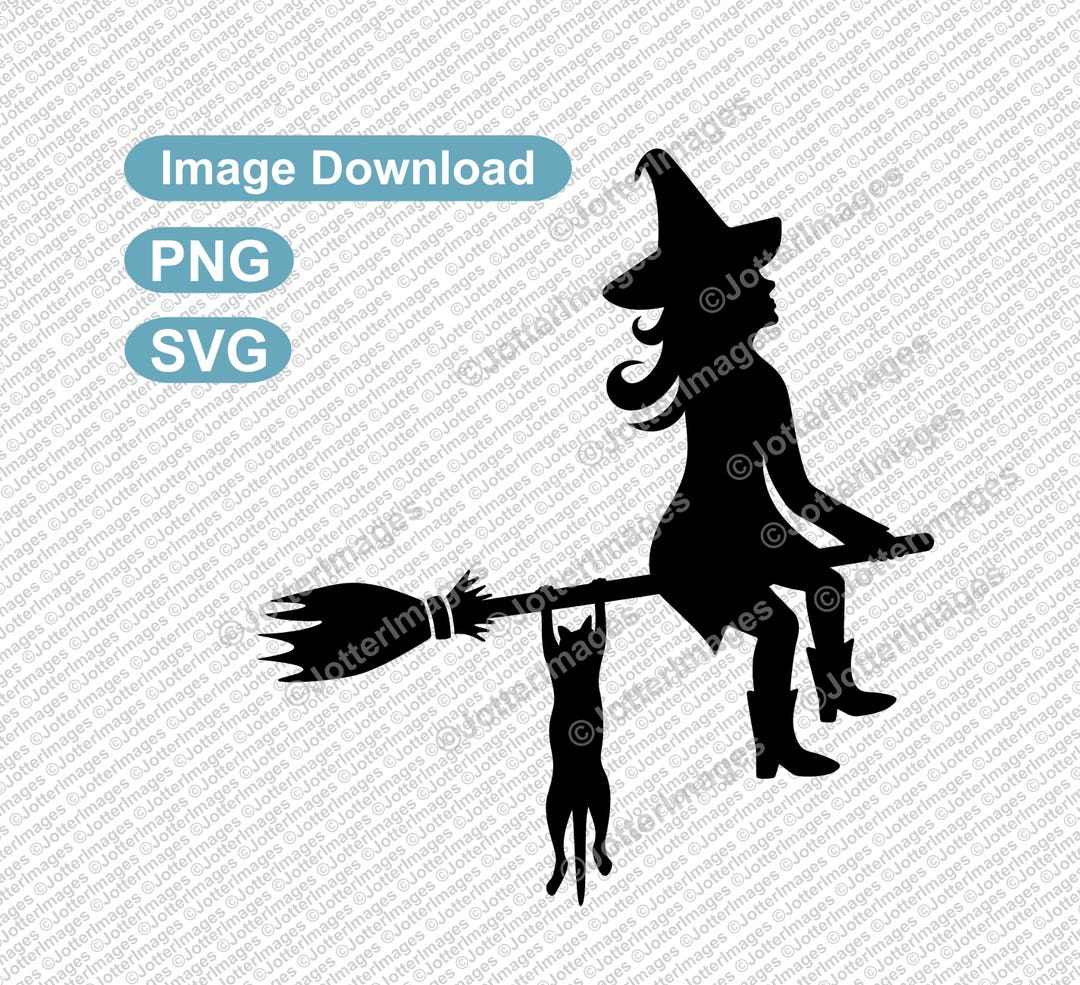 Witch on Broom With Cat - Halloween Clip Art (SVG, PNG) - Etsy