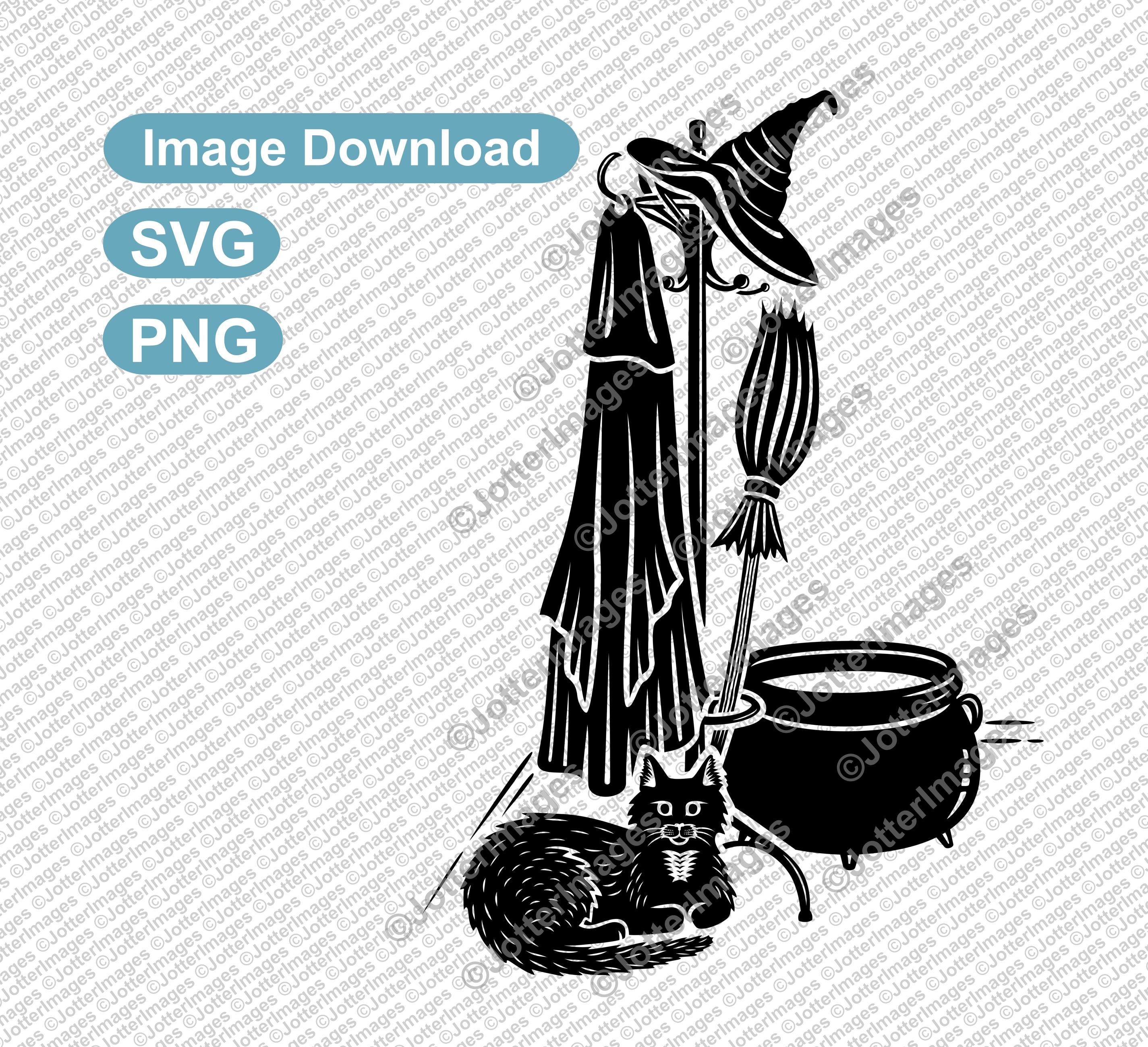 Halloween Witch Clipart: Cloak, Hat, Broom, Cat & Cauldron (SVG, PNG ...