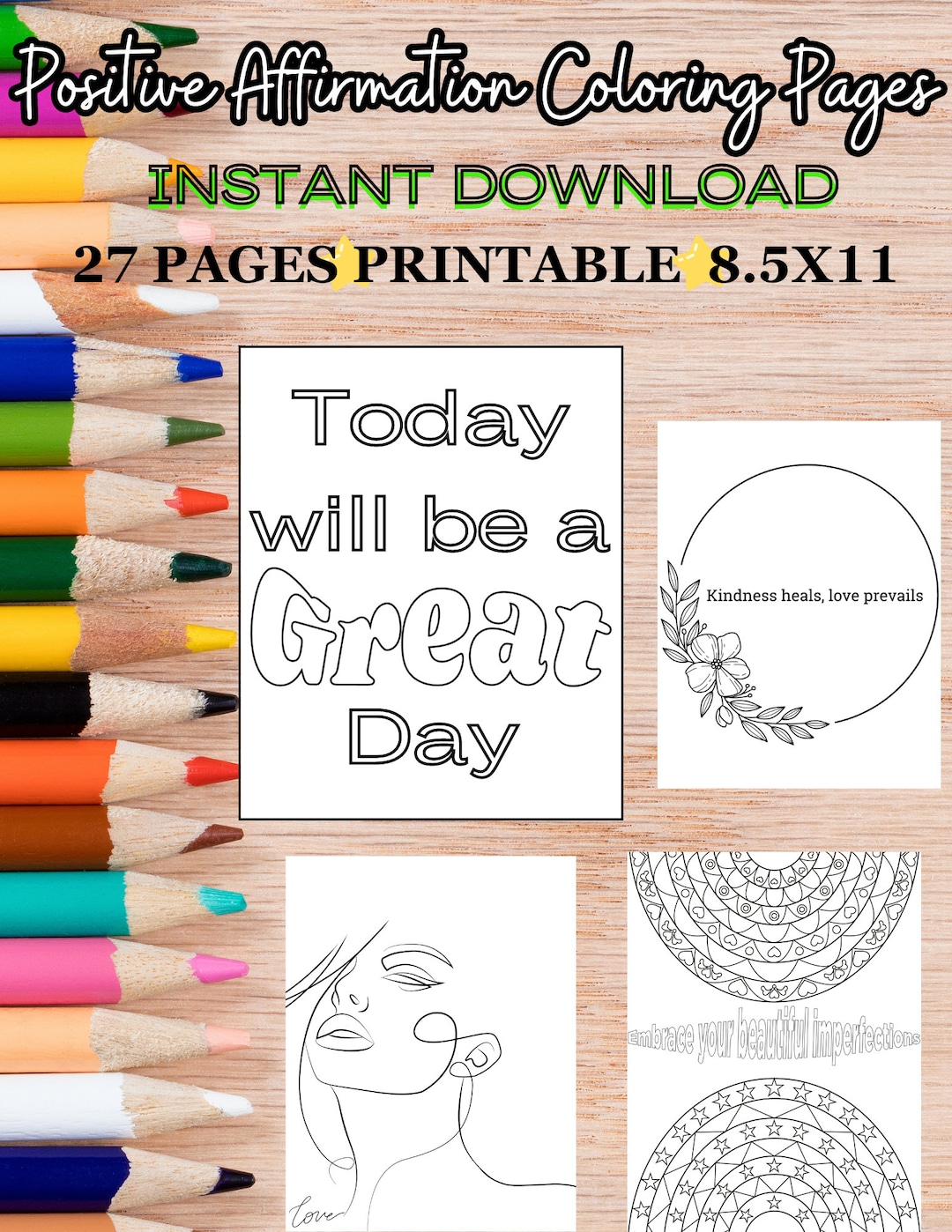 Positive Affirmations Coloring Pages to Color Gift for Art and Artists ...