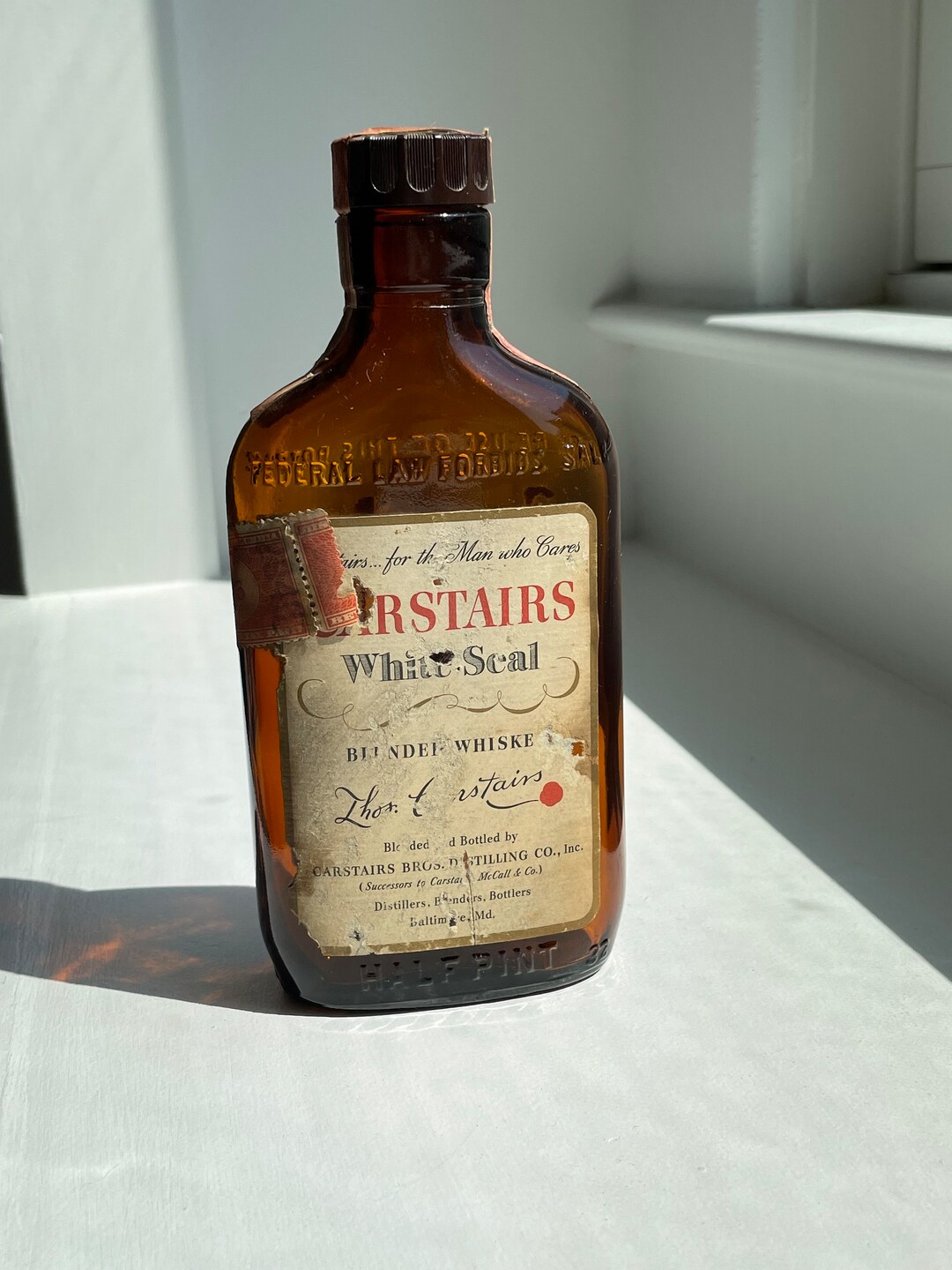 Carstairs White Seal Blended Whiskey Bottle Half Pint Flask C. 1944 - Etsy