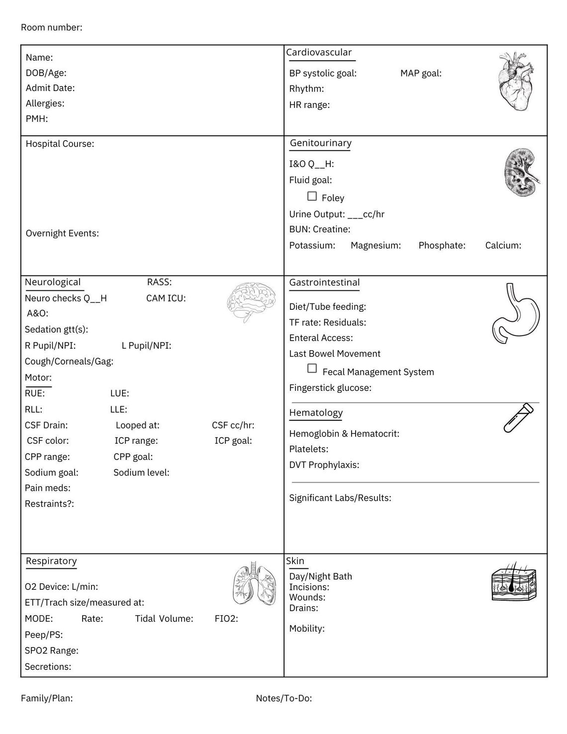 ICU Neuro Nurse Report Sheet, Critical Care Neuro Nurse Report Sheet ...