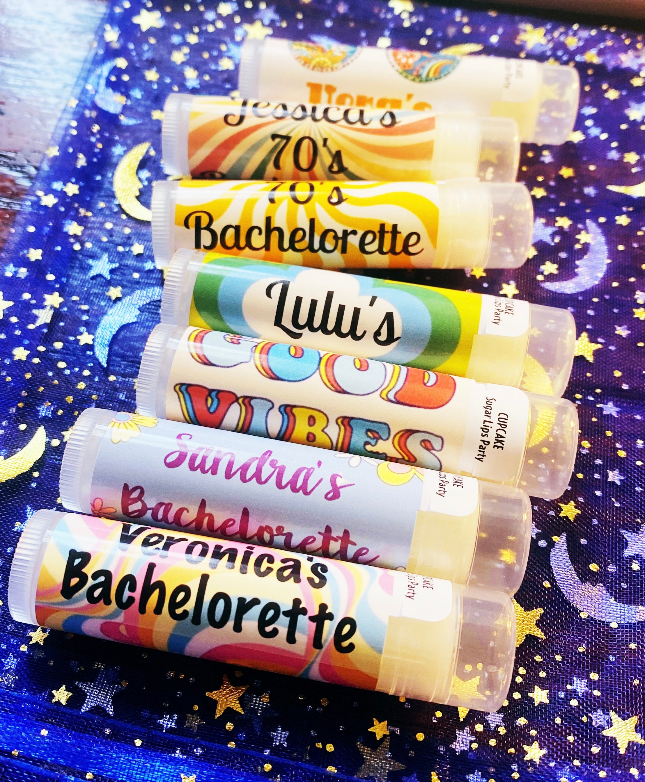 Retro Groovy 70's Theme Lip Balm Party Favor Personalized Bachelorette ...