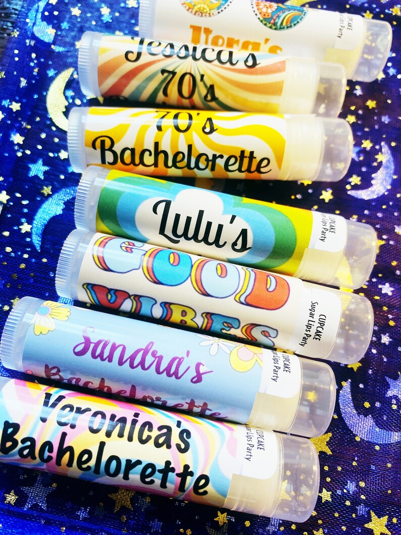 Retro Groovy 70's Theme Lip Balm Party Favor Personalized Bachelorette ...