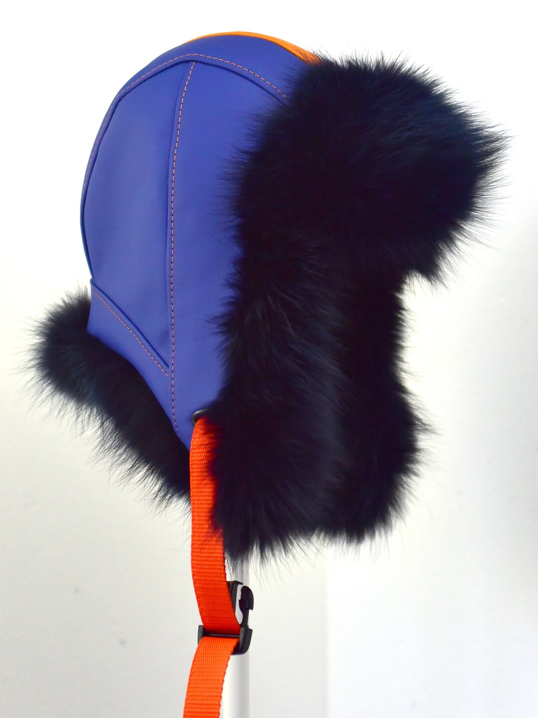 Modern Aviator Trapper Warm Fur Hat, Real Fox Fur and Leather ...