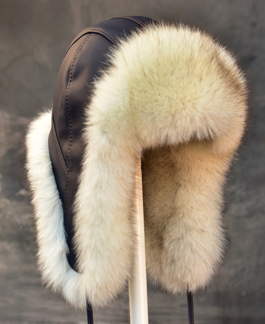 Modern Aviator Trapper Warm Fur Hat, Real Fox Fur and Leather ...
