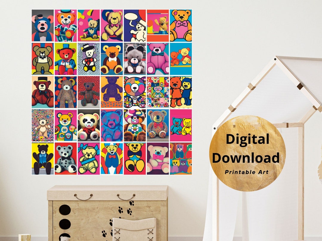 Playful 36 Pcs Wall Collage Kit POP ART Teddy Bears Digital - Etsy
