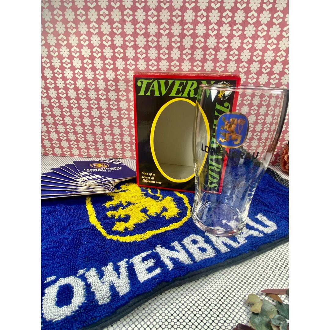 NEW Tavern Tankards Pub Lowenbrau Tankard Pint Glass Bar Towel Beer ...