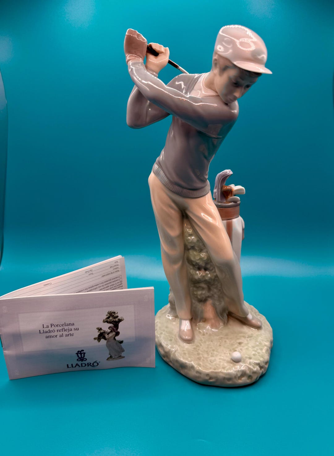 Lladro Men Golfer # 4824, 12" Tall Porcelain Figurine, Golfer Swinging ...