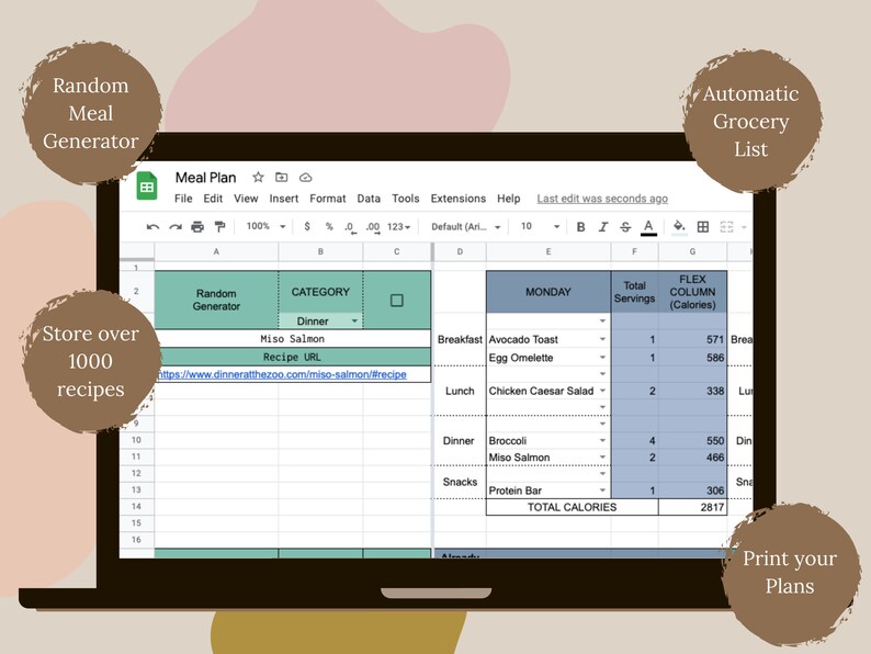 Digital Weekly Meal Planner With Automated Grocery List and Random Meal ...
