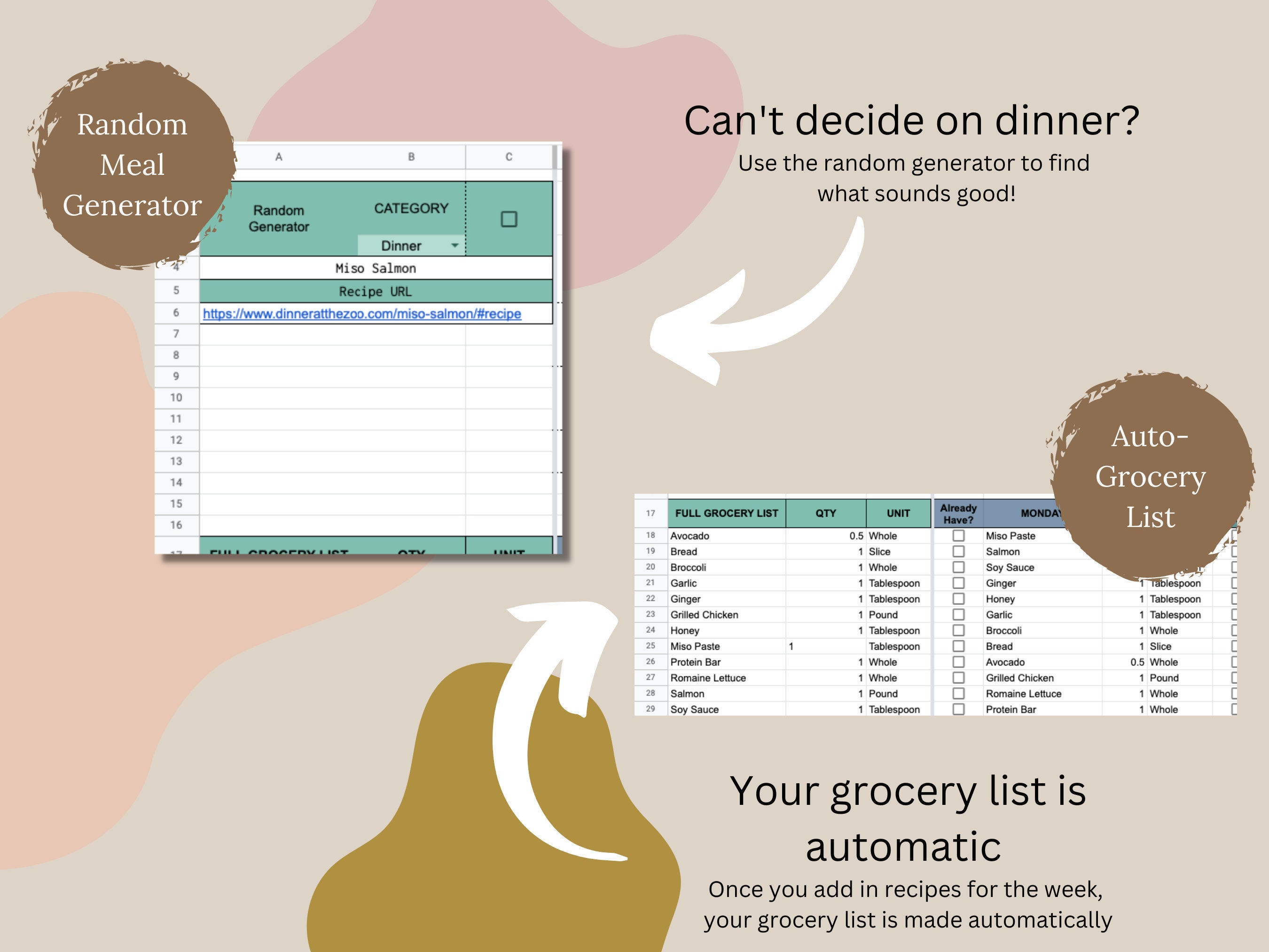 Digital Weekly Meal Planner With Automated Grocery List and Random Meal ...