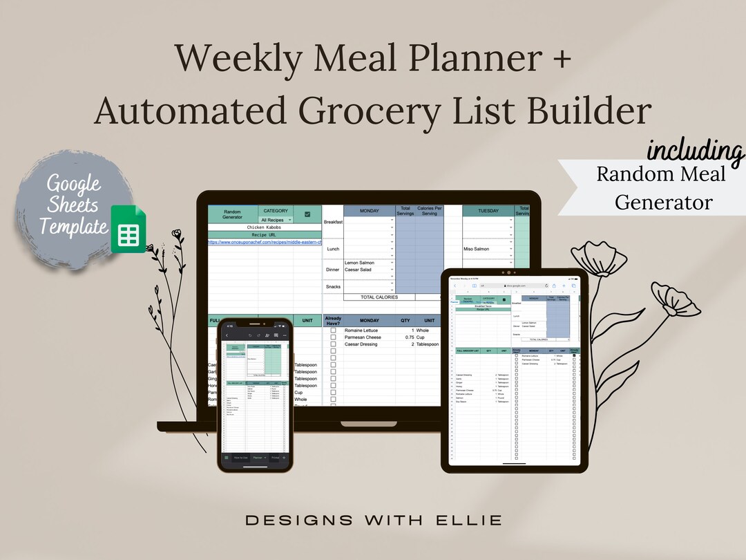 Digital Weekly Meal Planner With Automated Grocery List and Random Meal ...