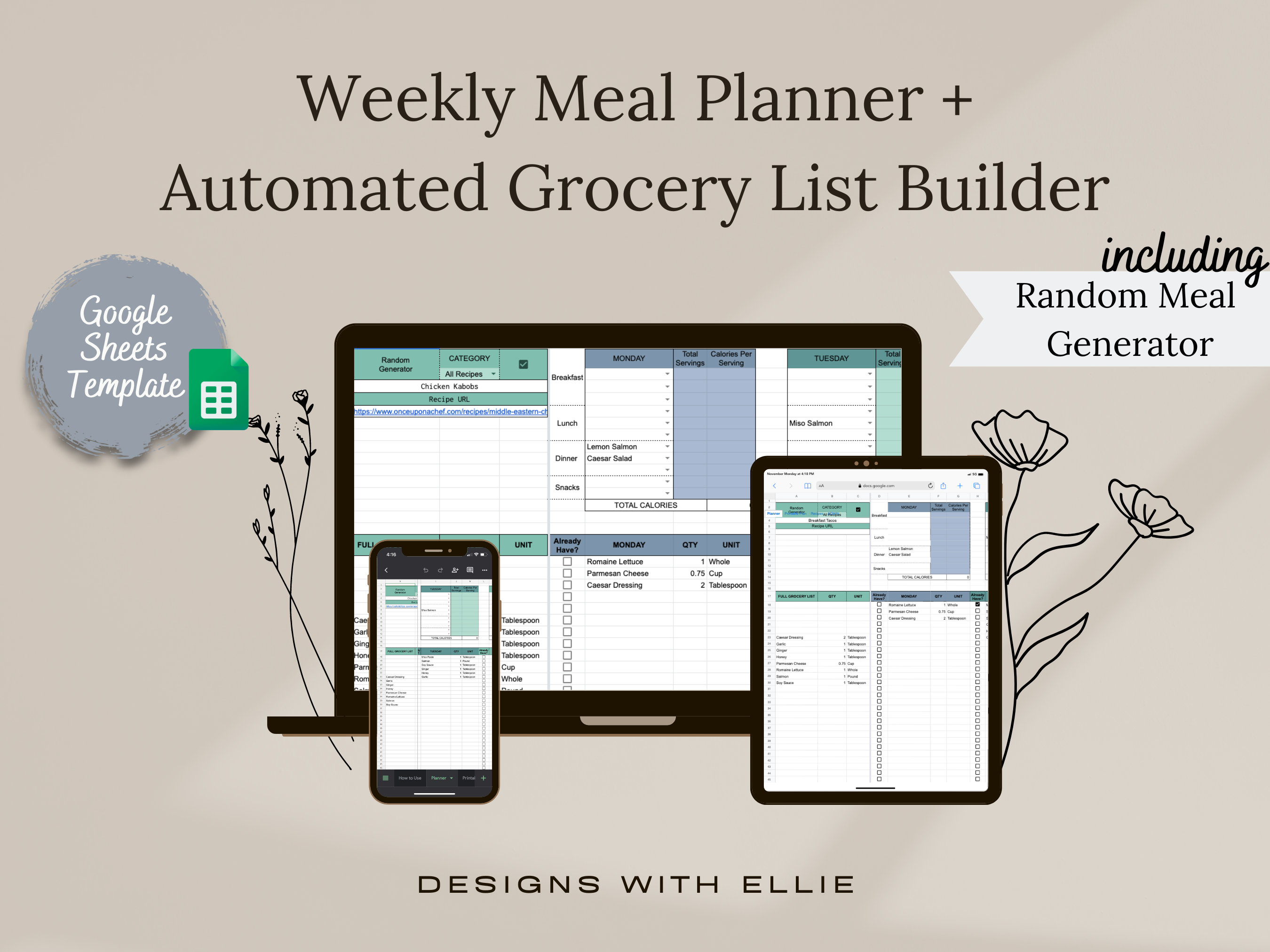 Digital Weekly Meal Planner With Automated Grocery List and Random Meal ...