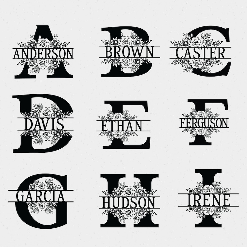 Split Monogram Alphabet SVG: Floral Letters Cut Files (digital Download ...