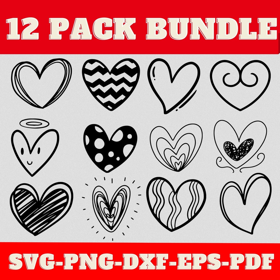 Doodle Heart SVG Bundle, Heart SVG Bundle, Sketch, Hand-drawn Heart Svg ...