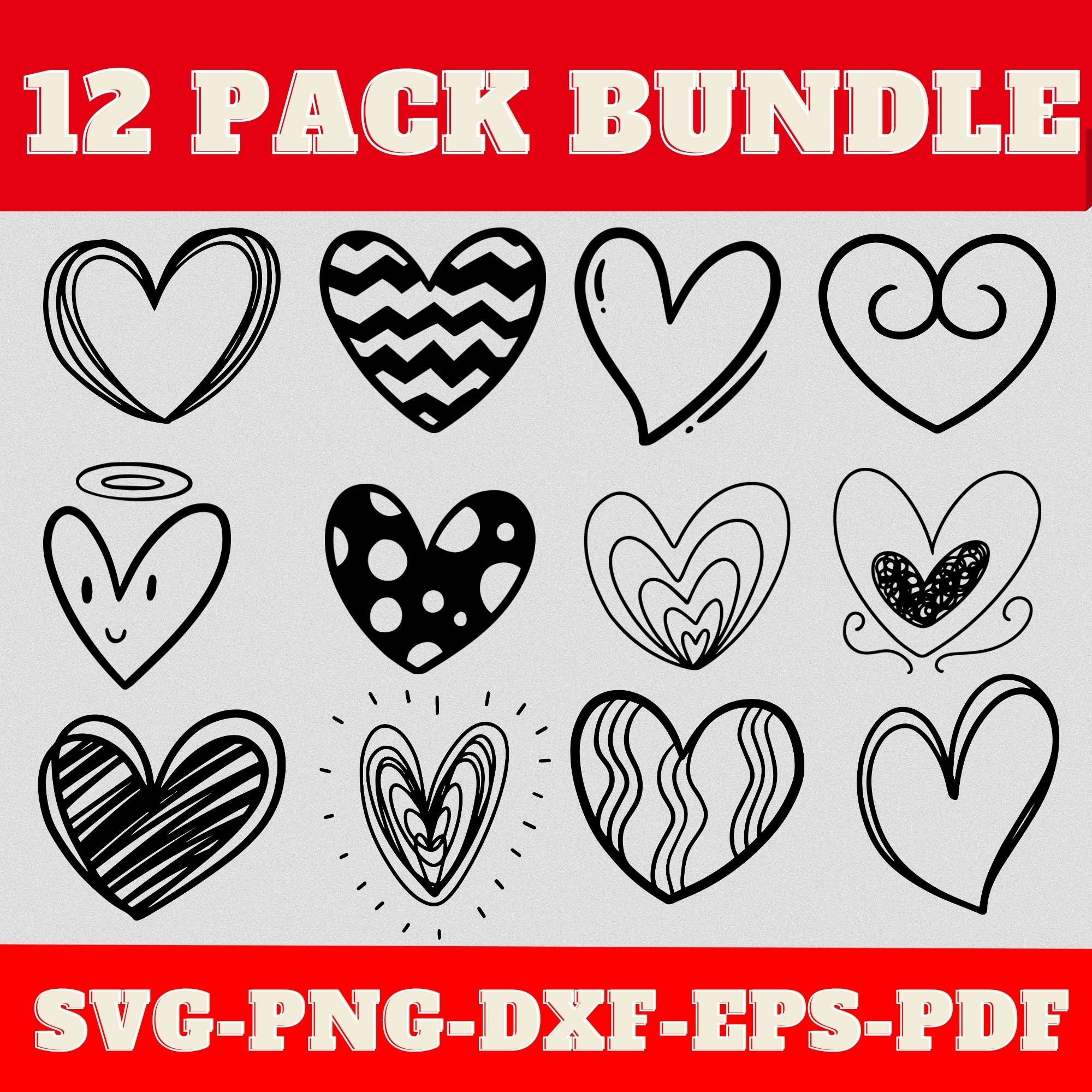 Doodle Heart SVG Bundle, Heart SVG Bundle, Sketch, Hand-drawn Heart Svg, Valentine Heart Svg ...