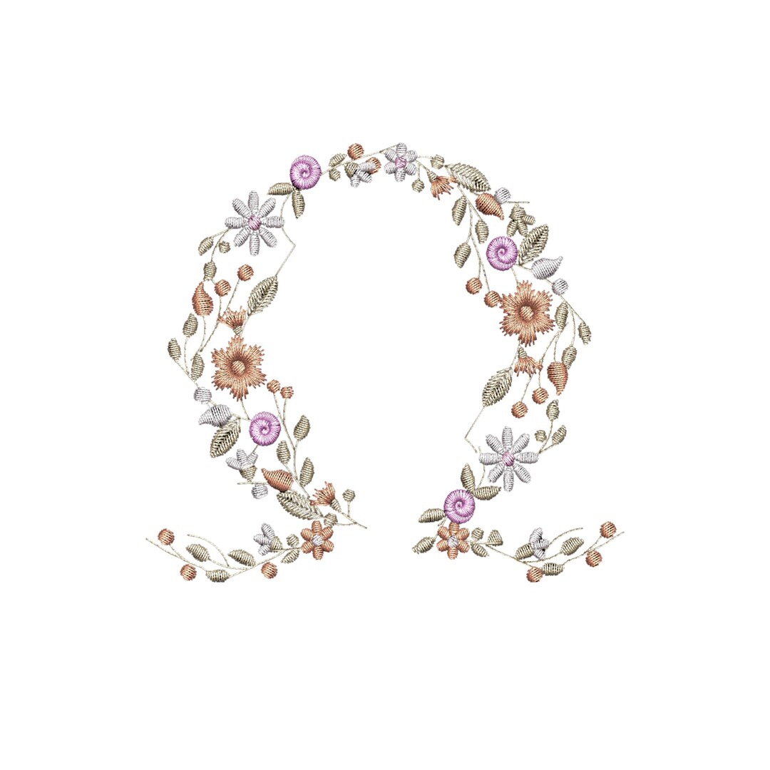 Floral Omega Machine Embroidery Design,machine Embroidery Letter Ω ...