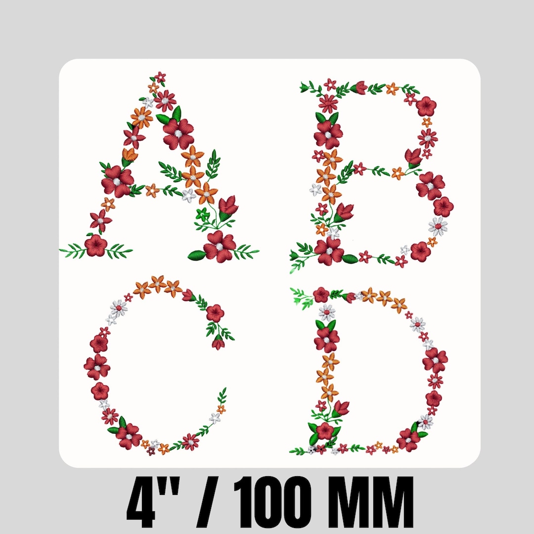 Floral Embroidery Font: Starry Flower Alphabet (4''/100 Mm) (digital ...