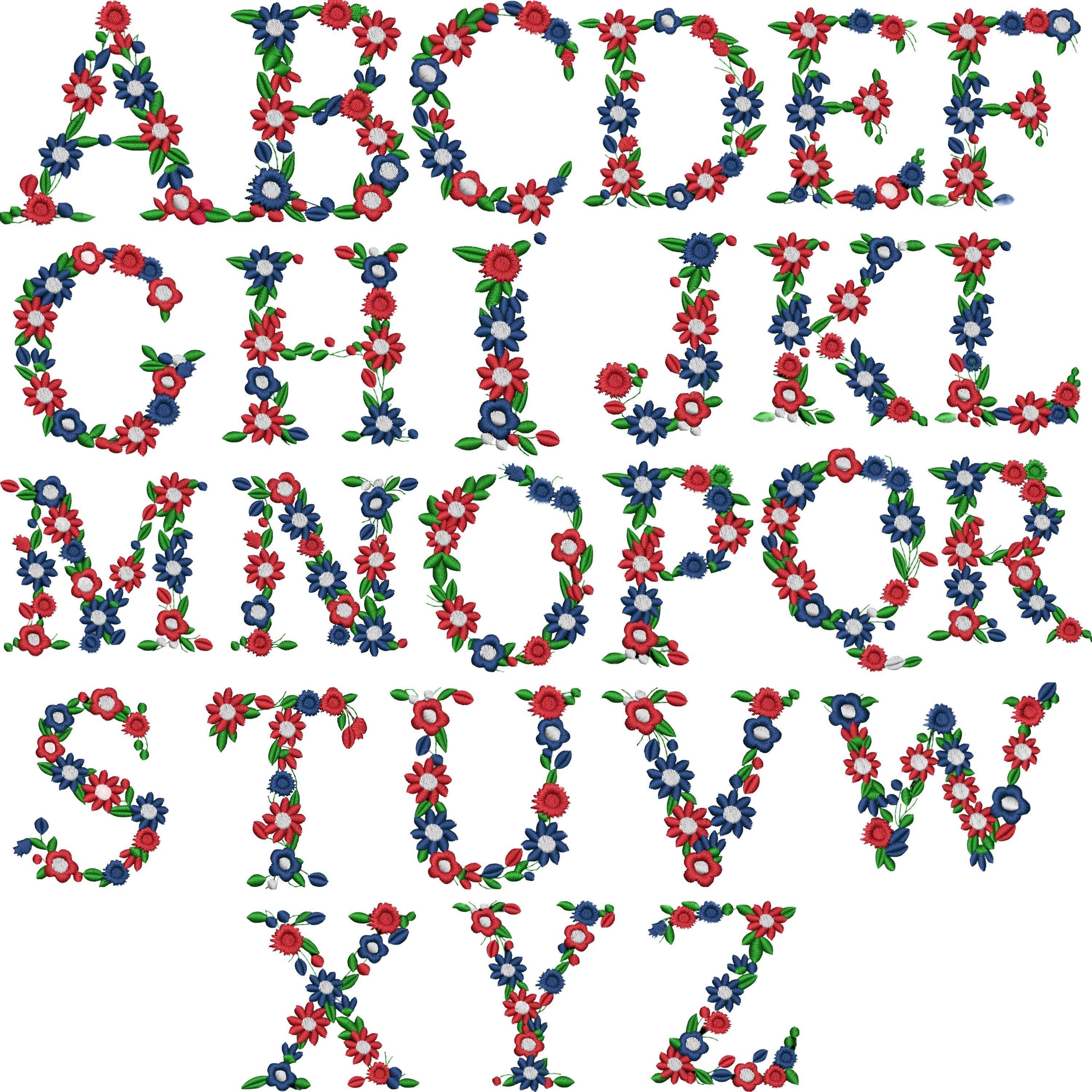Floral Alphabet Machine Embroidery Design 3''/75, Flower Alphabet ...