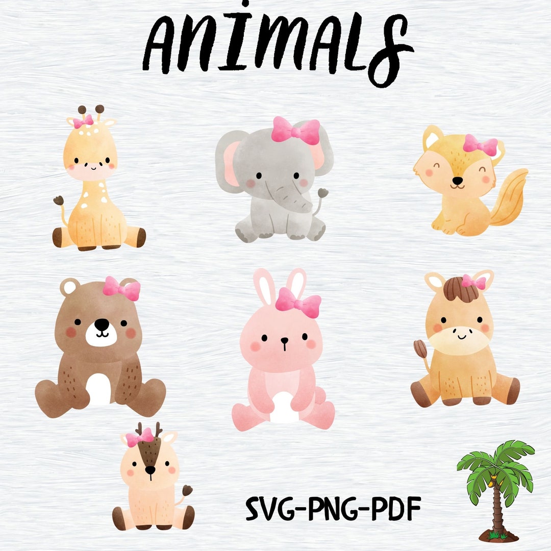 Watercolor Animal Print, Cute Animals Svg, Bundle Animals Svg, Kids ...