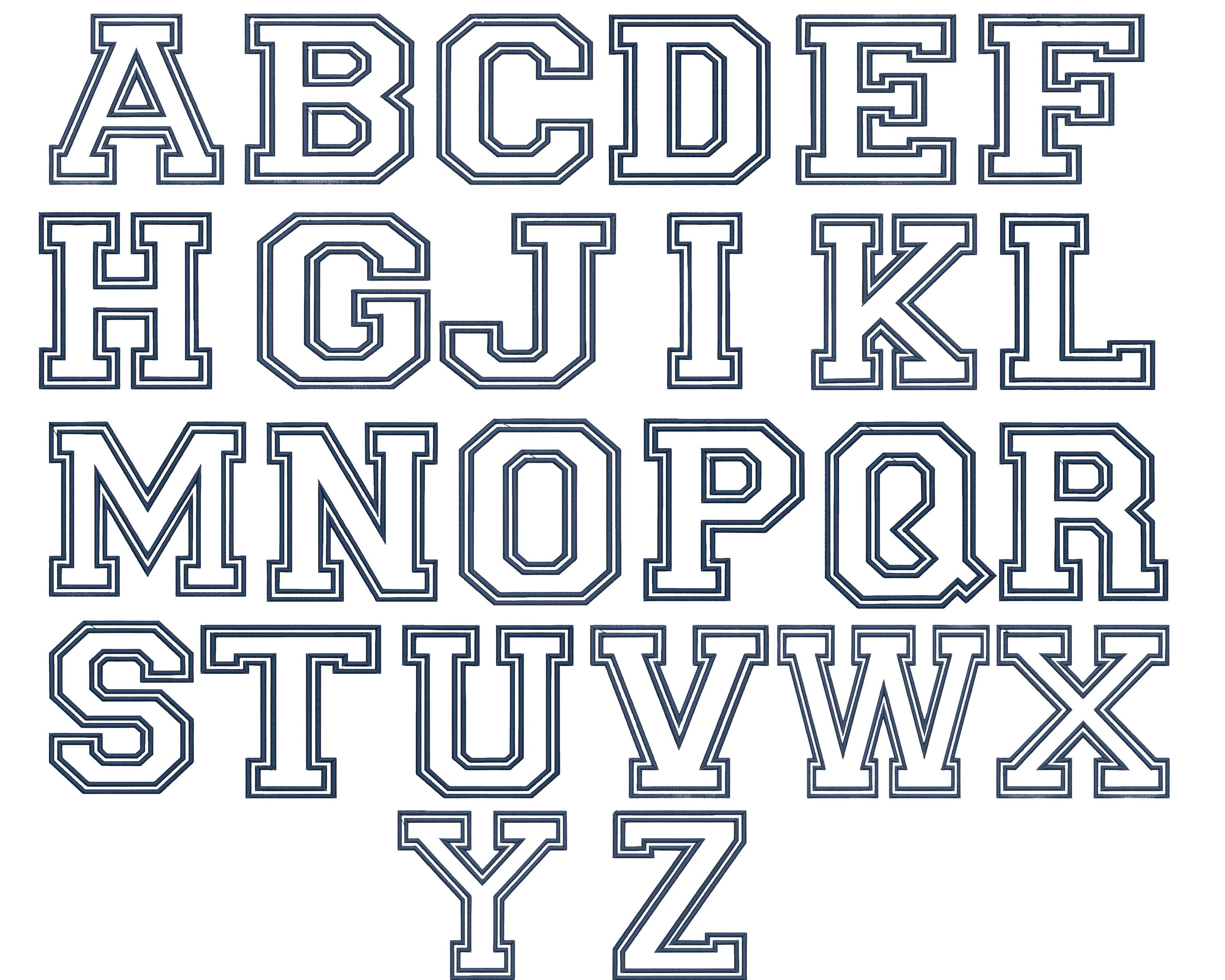 Varsity Applique Embroidery Font: Double Layer Sports Letters (3''/75mm ...