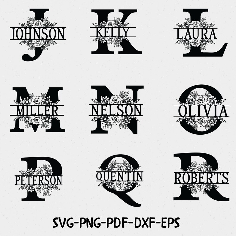 Split Monogram Alphabet SVG: Floral Letters Cut Files (digital Download ...