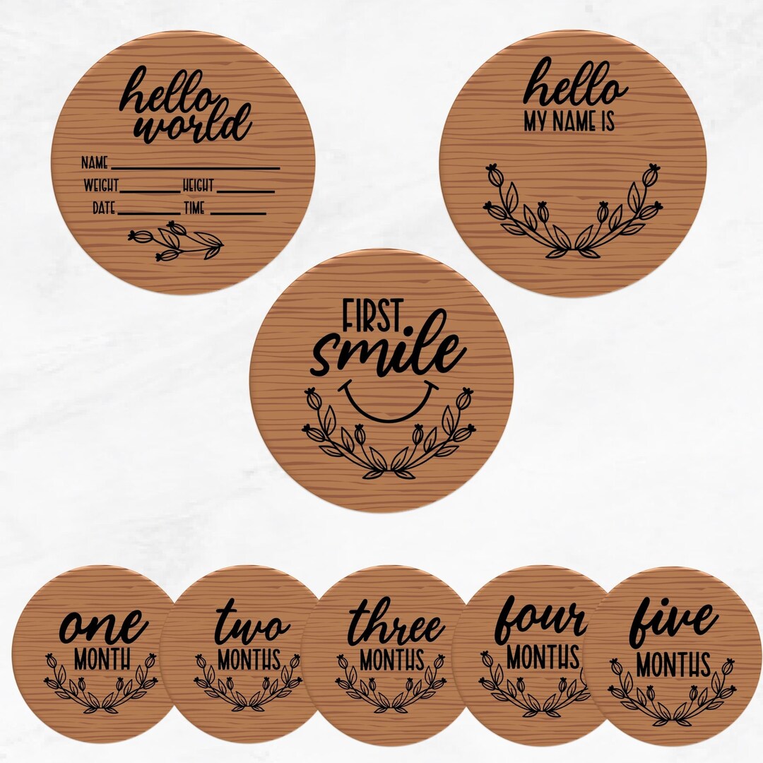 Baby Milestone Rounds SVG: Floral Newborn Sign, Birth Stats (digital ...