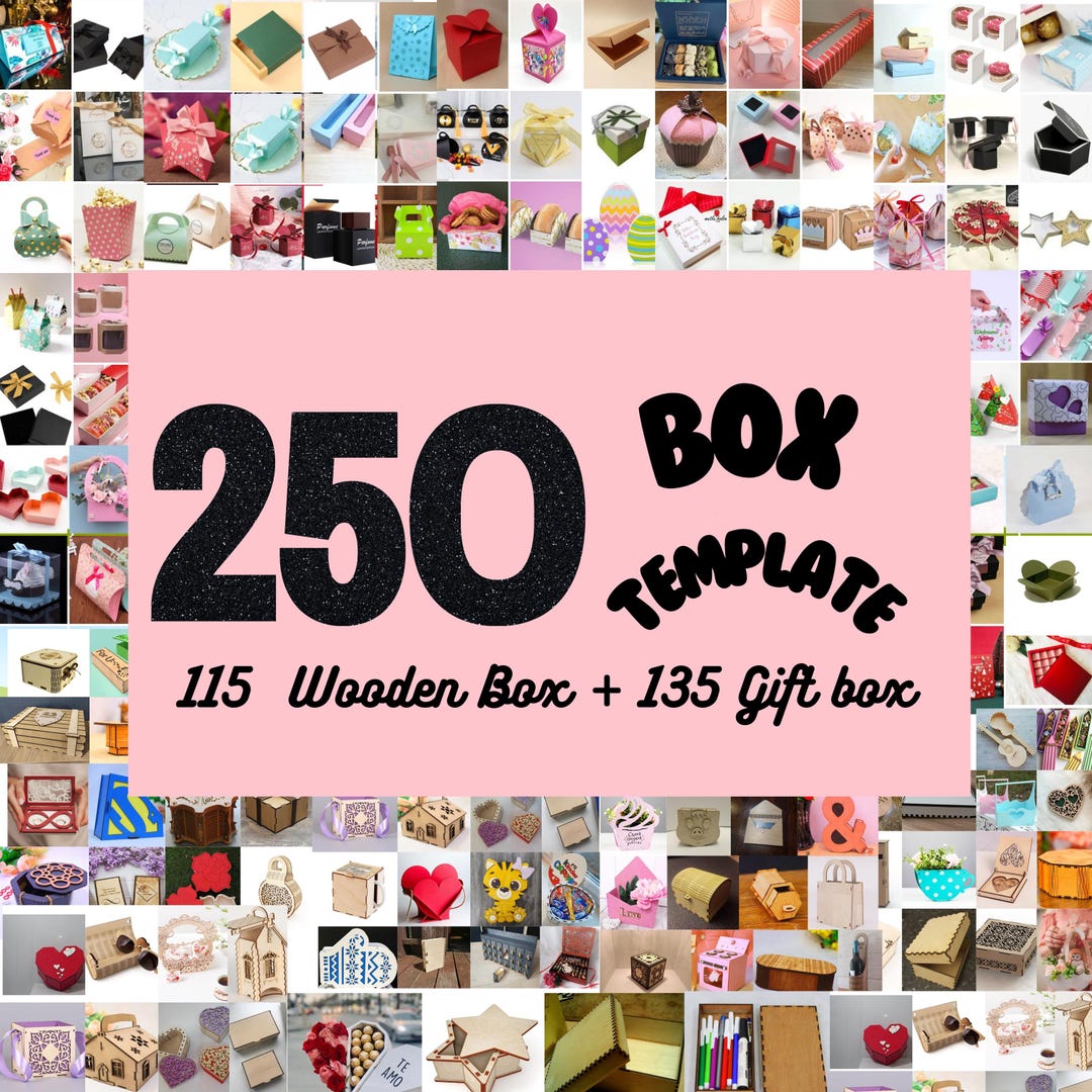 250 MEGA Box Template Bundle: Wooden & Paper Gift Box SVG (digital ...