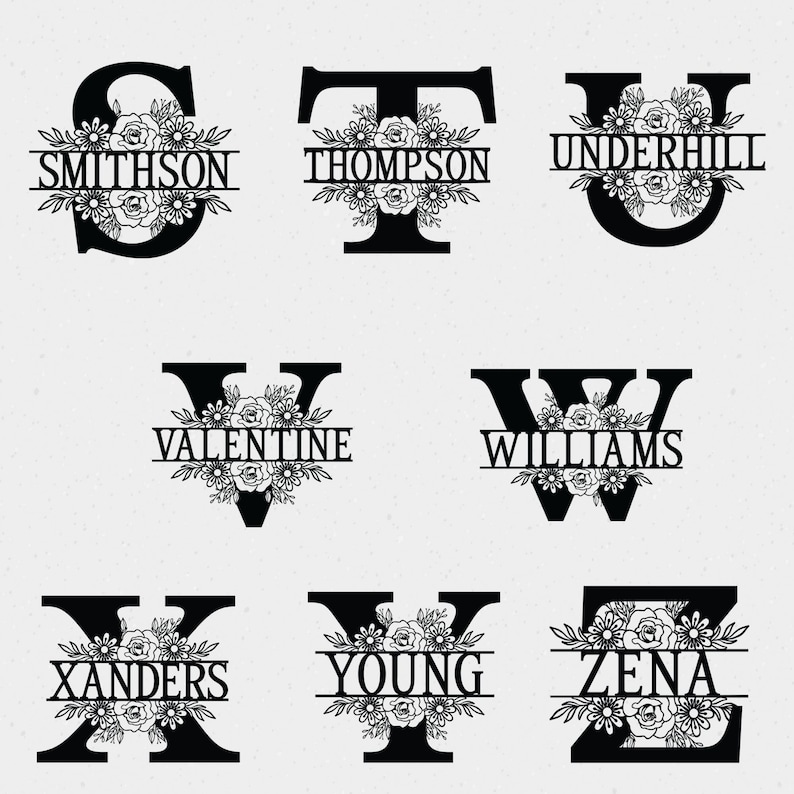 Split Monogram Alphabet SVG: Floral Letters Cut Files (digital Download ...