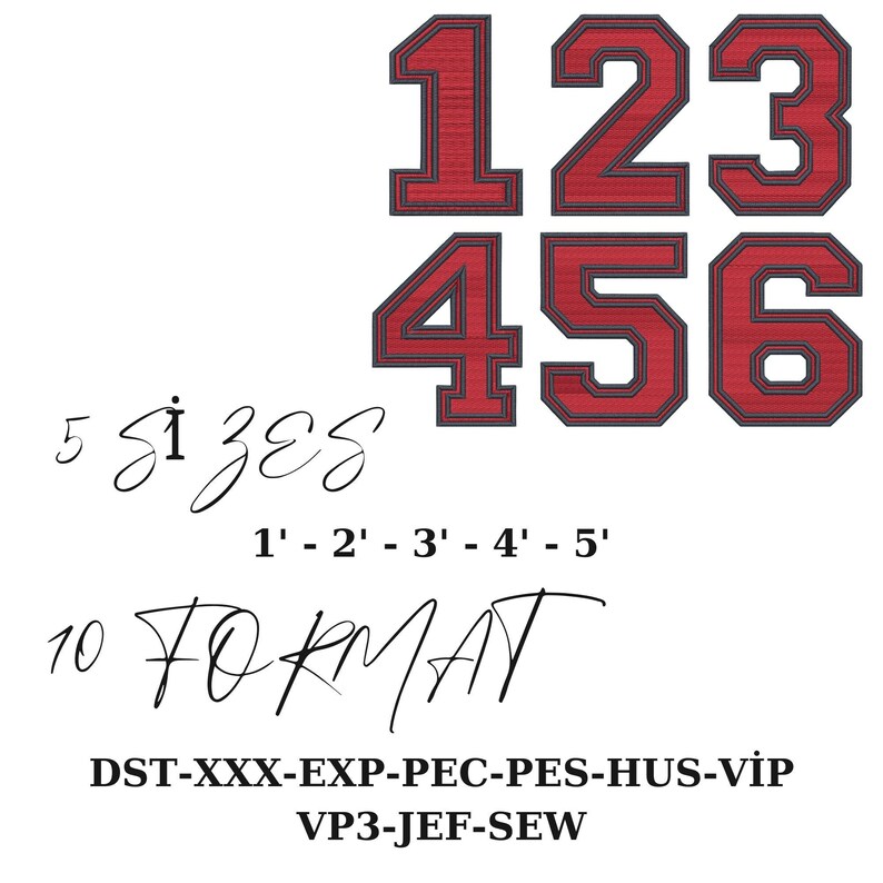 3D Varsity Number Embroidery Designs: Applique Font (5 Sizes) (digital ...