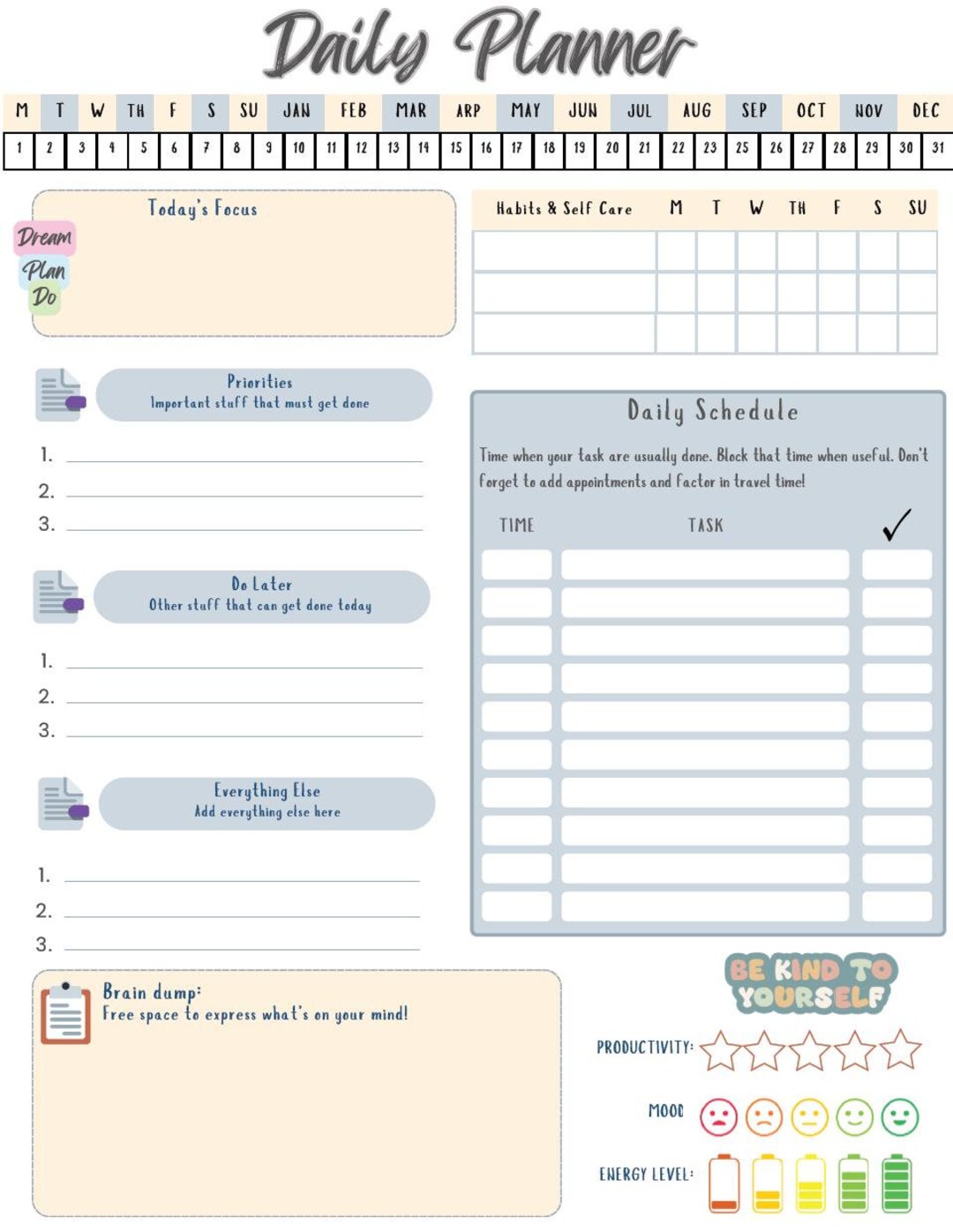Daily Planner Printable Daily Planner Daily Goals - Etsy