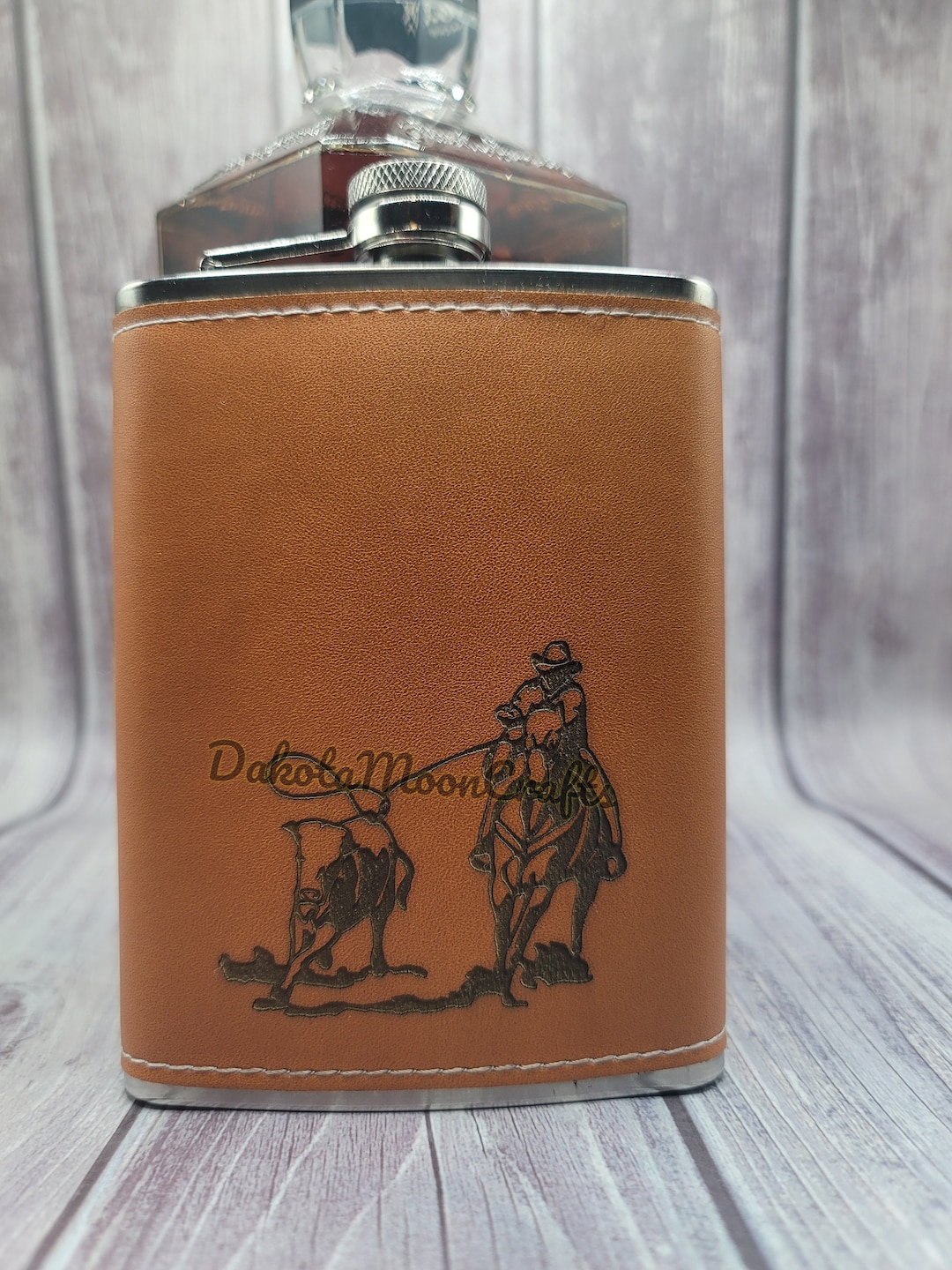 Custom Leather Wrapped Stainless Steel Flask 8 Oz - Etsy