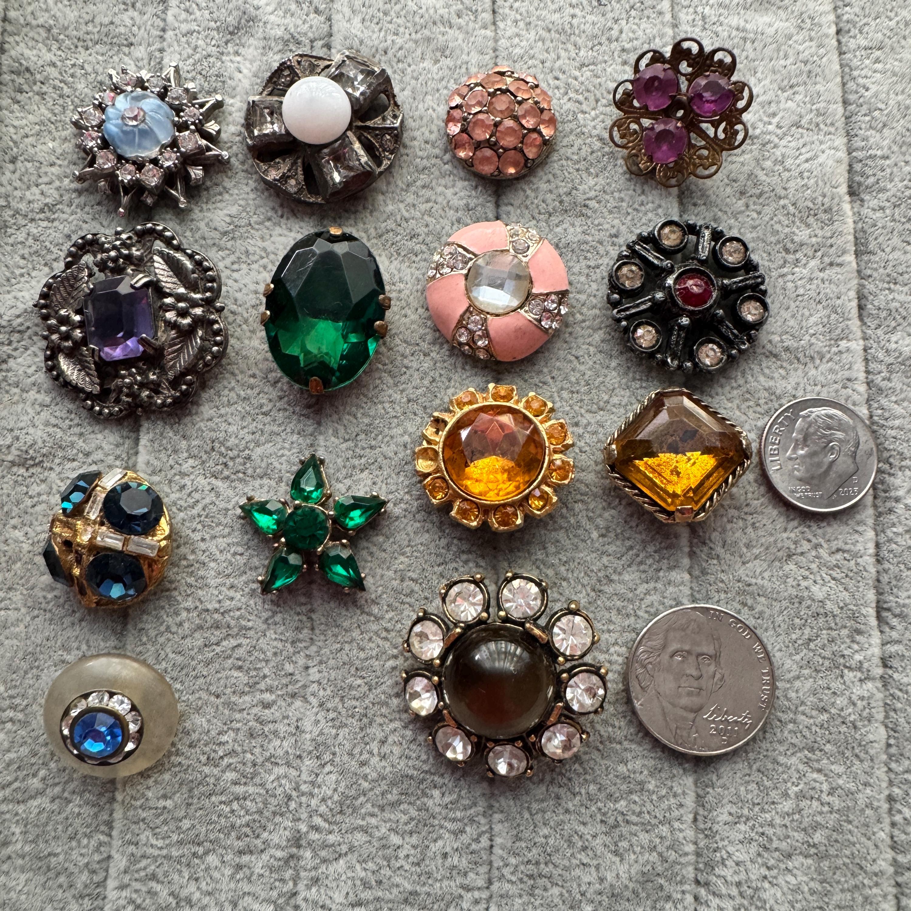 Gemstone Buttons Vintage Color Emerald Saphire Sparkle Rhinestone Paste ...