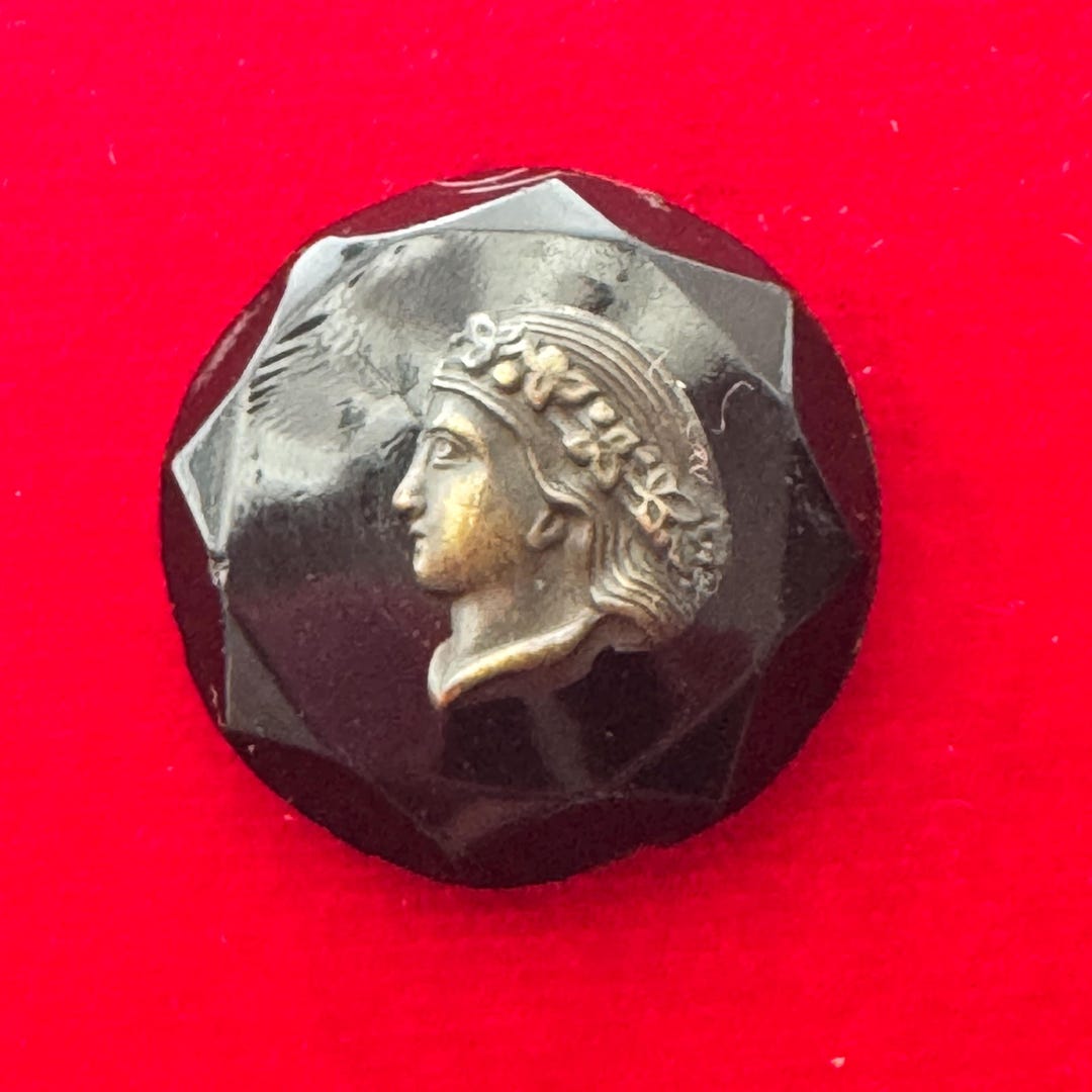 Female Head Brass Escutcheon on Black Glass Antique Victorian Woman ...