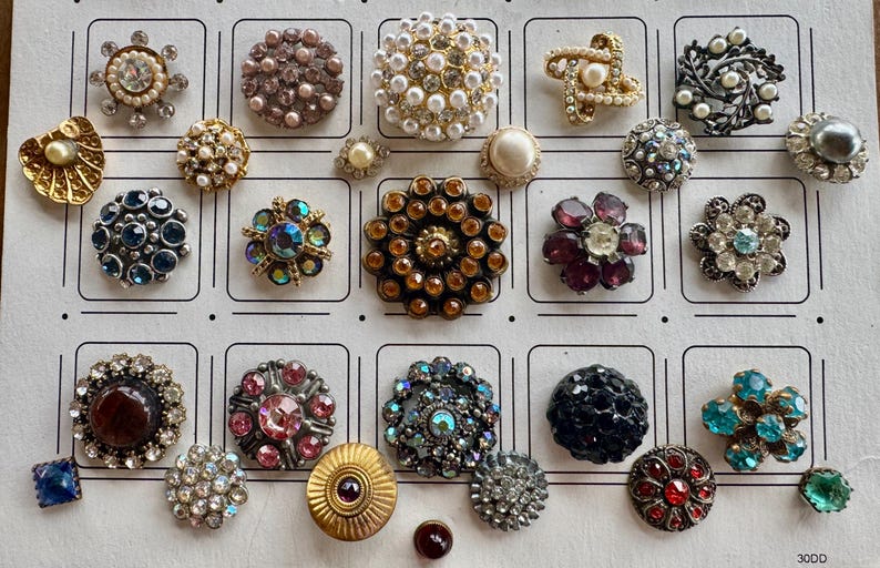 Gemstone Buttons Vintage Sparkle Rhinestone Paste Antique Assorted Sold ...