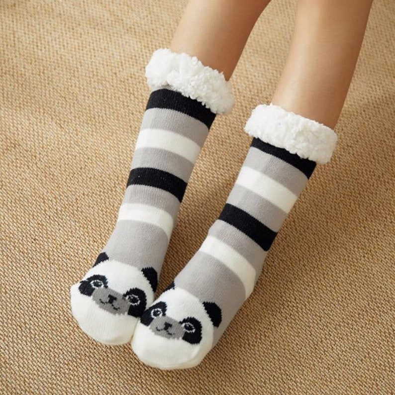 Panda Lion Animal Theme Fluffy Socks Cute Warm Zoo Panda Lion Jungle ...