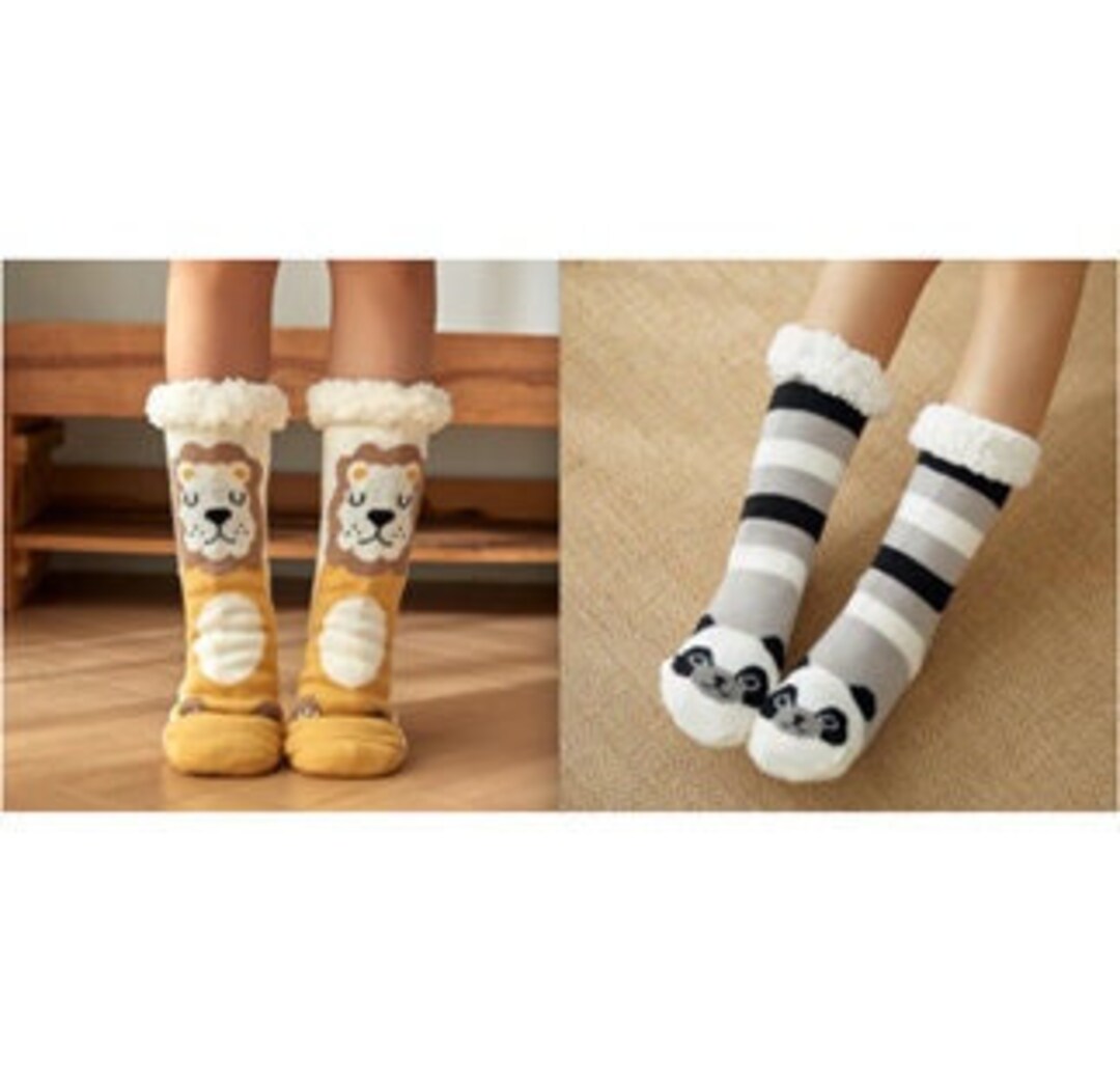 Panda Lion Animal Theme Fluffy Socks Cute Warm Zoo Panda Lion Jungle ...