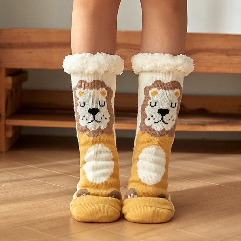 Panda Lion Animal Theme Fluffy Socks Cute Warm Zoo Panda Lion Jungle ...