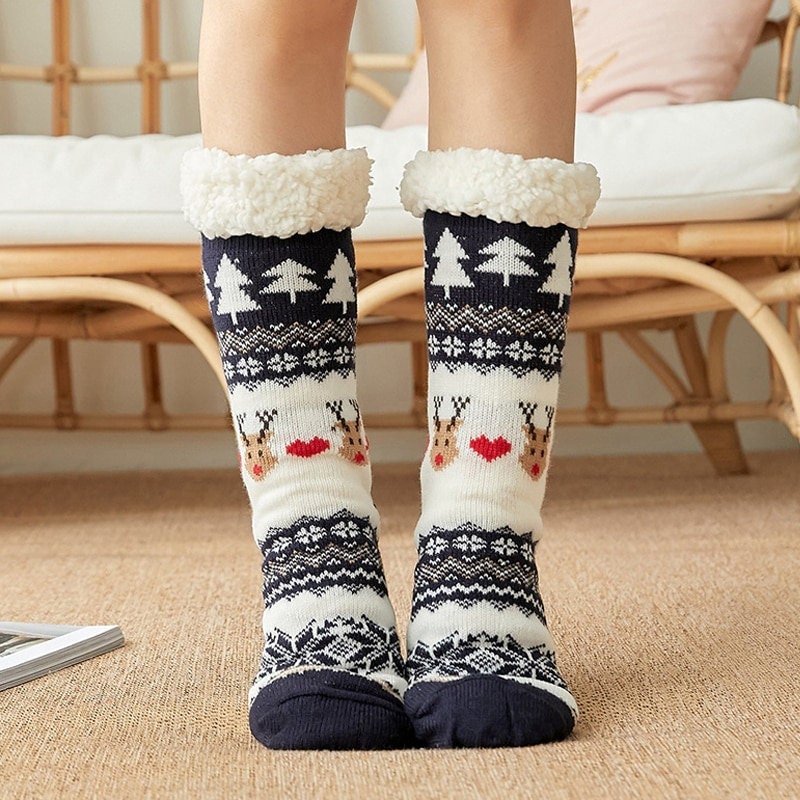 Rudolph Patterned Christmas Fluffy Socks Reindeer Xmas Slipper Socks ...