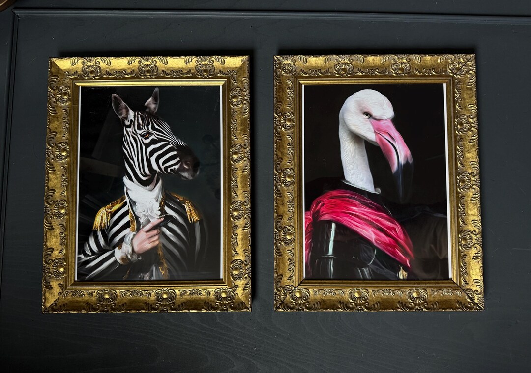 Vintage-inspired Gilt Frame Set With Quirky Prints | Gold Glazed Ornate ...
