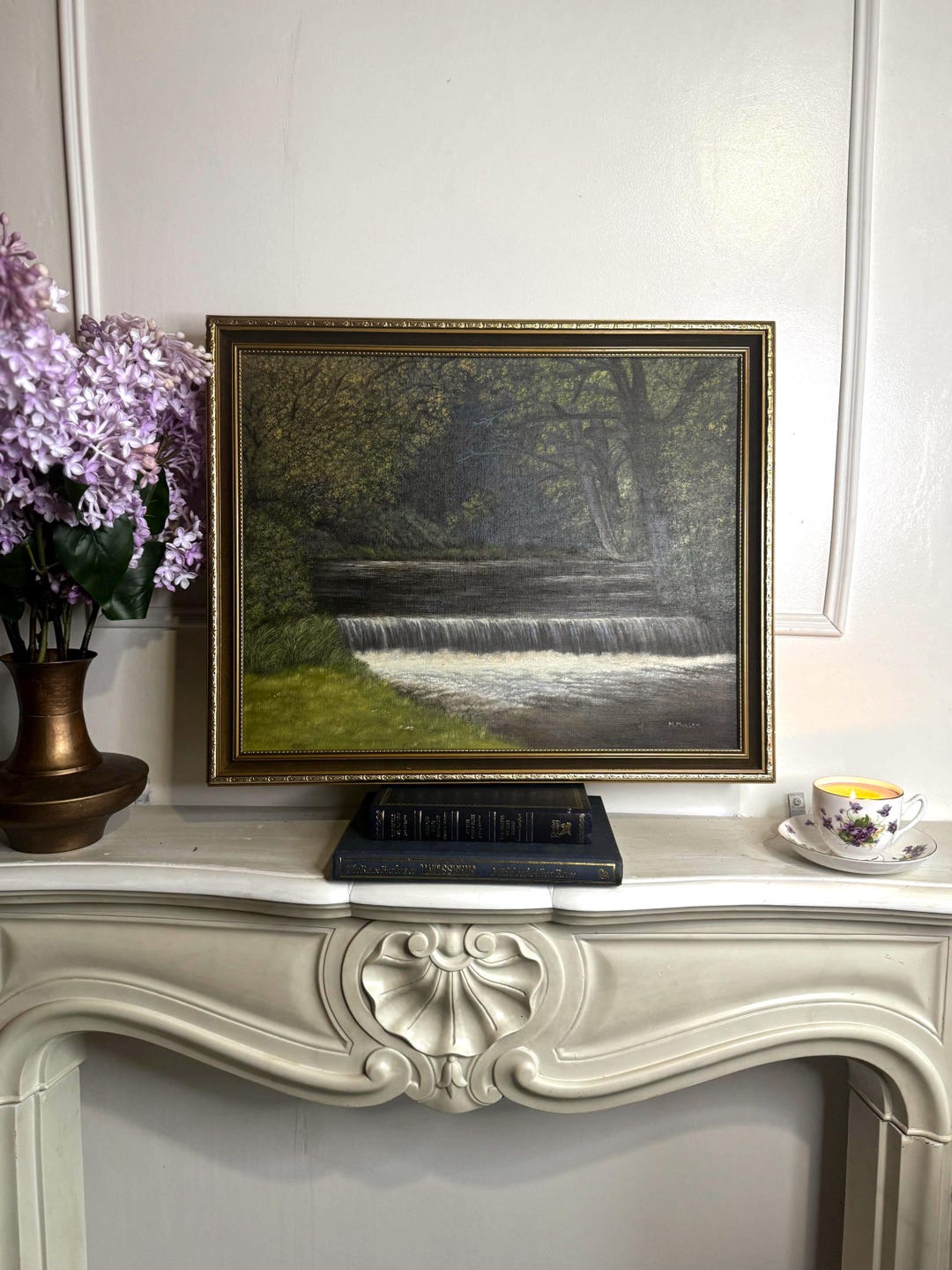 Vintage Dark Forest Water Scene – Signed by M. Mullen | Gilt Gold Frame ...