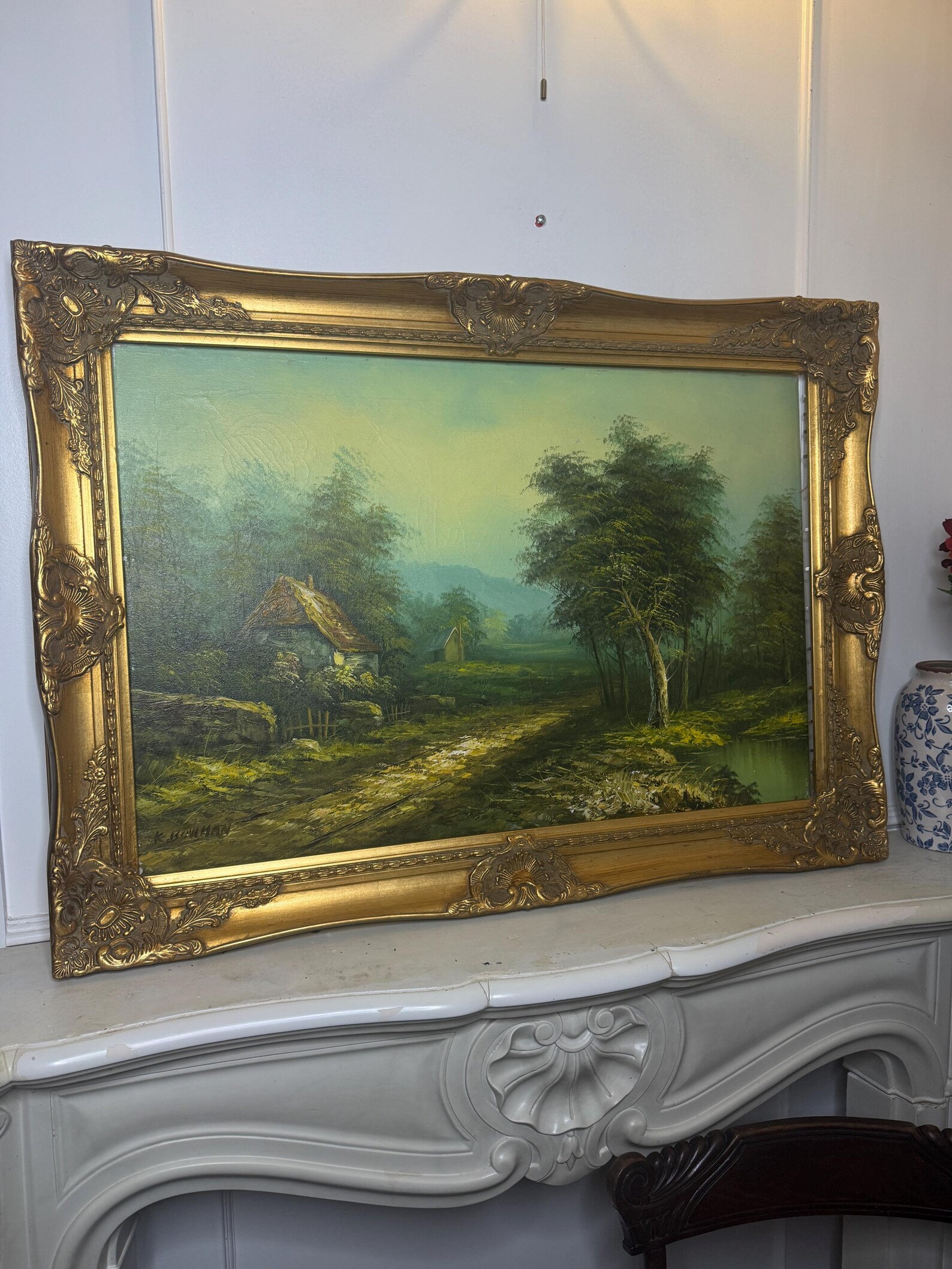 Vintage Oil Painting by K. Bowman 1970s Oil Painting in Gold Baroque ...
