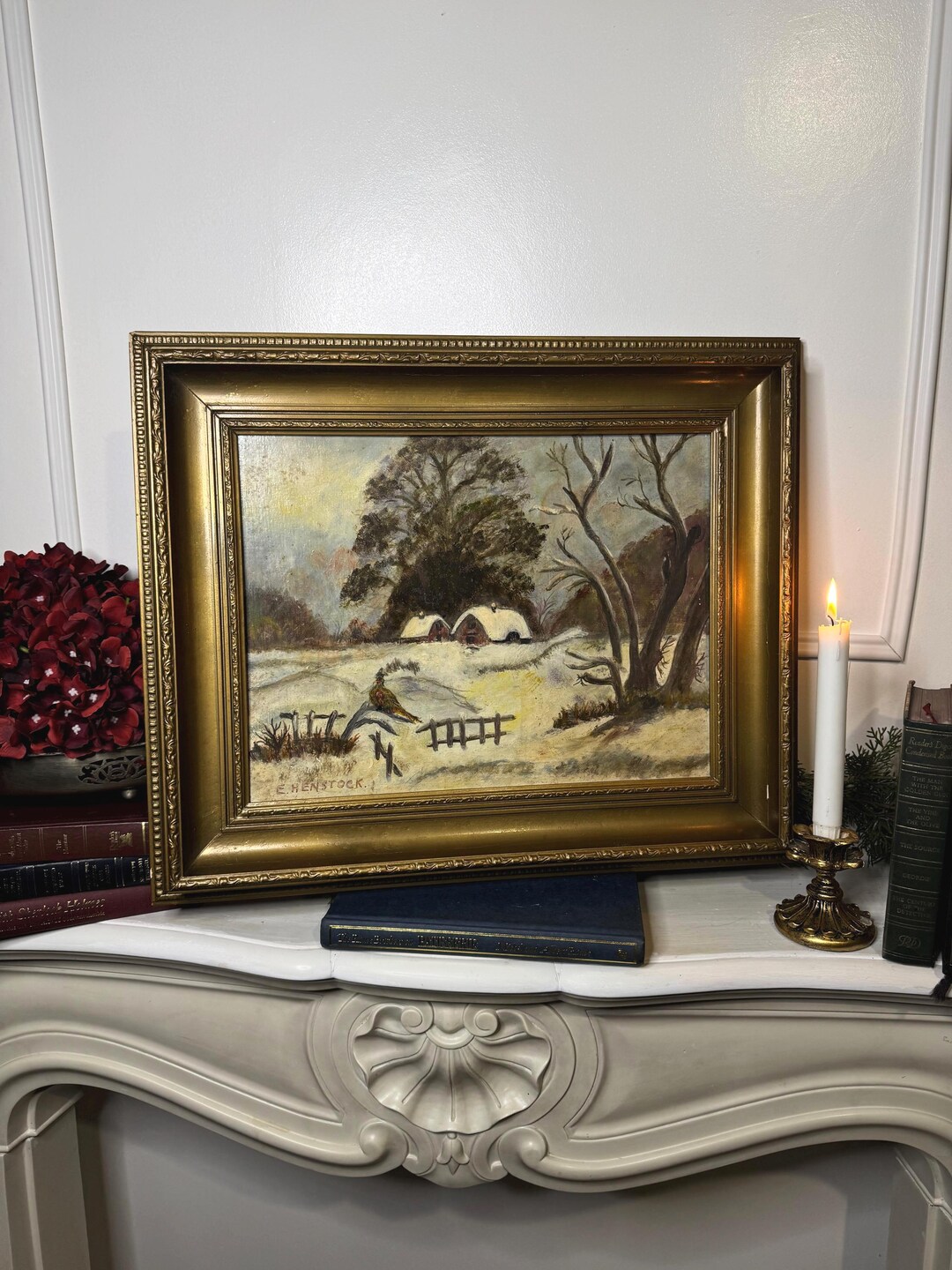 Vintage Oil Painting by E. Henstock in an Antique Gold Baroque Frame ...