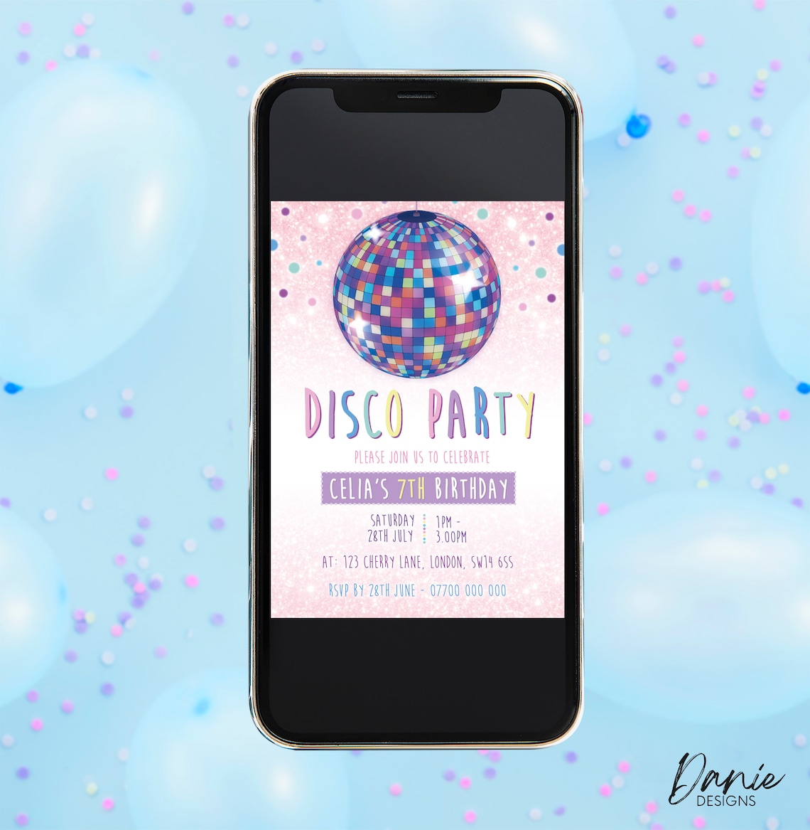 PERSONALISED Disco Invitation for Girls Birthday - DIGITAL DOWNLOAD ...