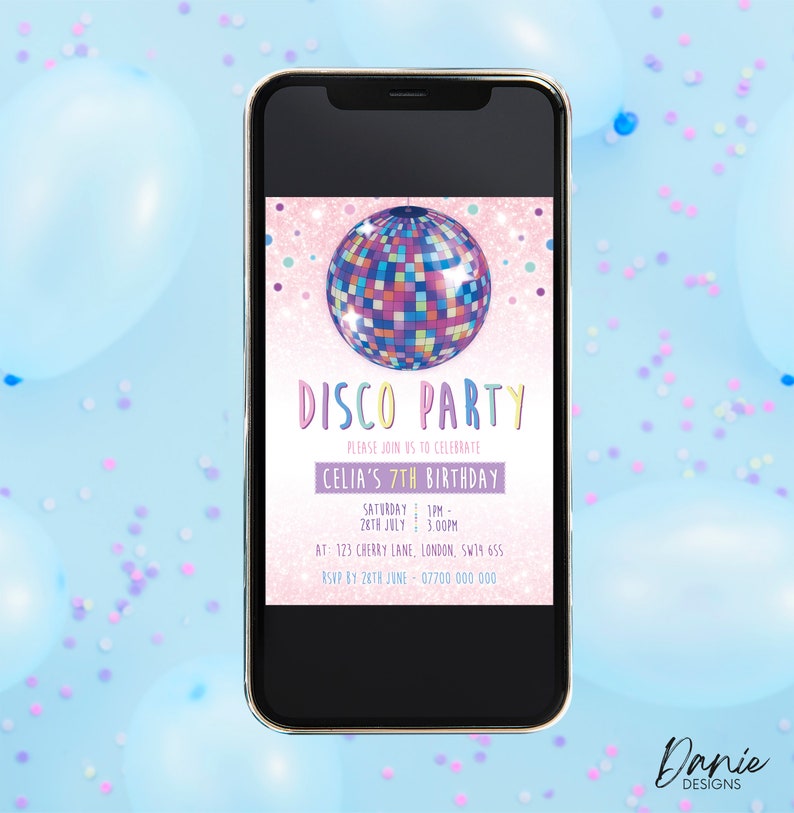 PERSONALISED Disco Invitation for Girls Birthday - DIGITAL DOWNLOAD ...