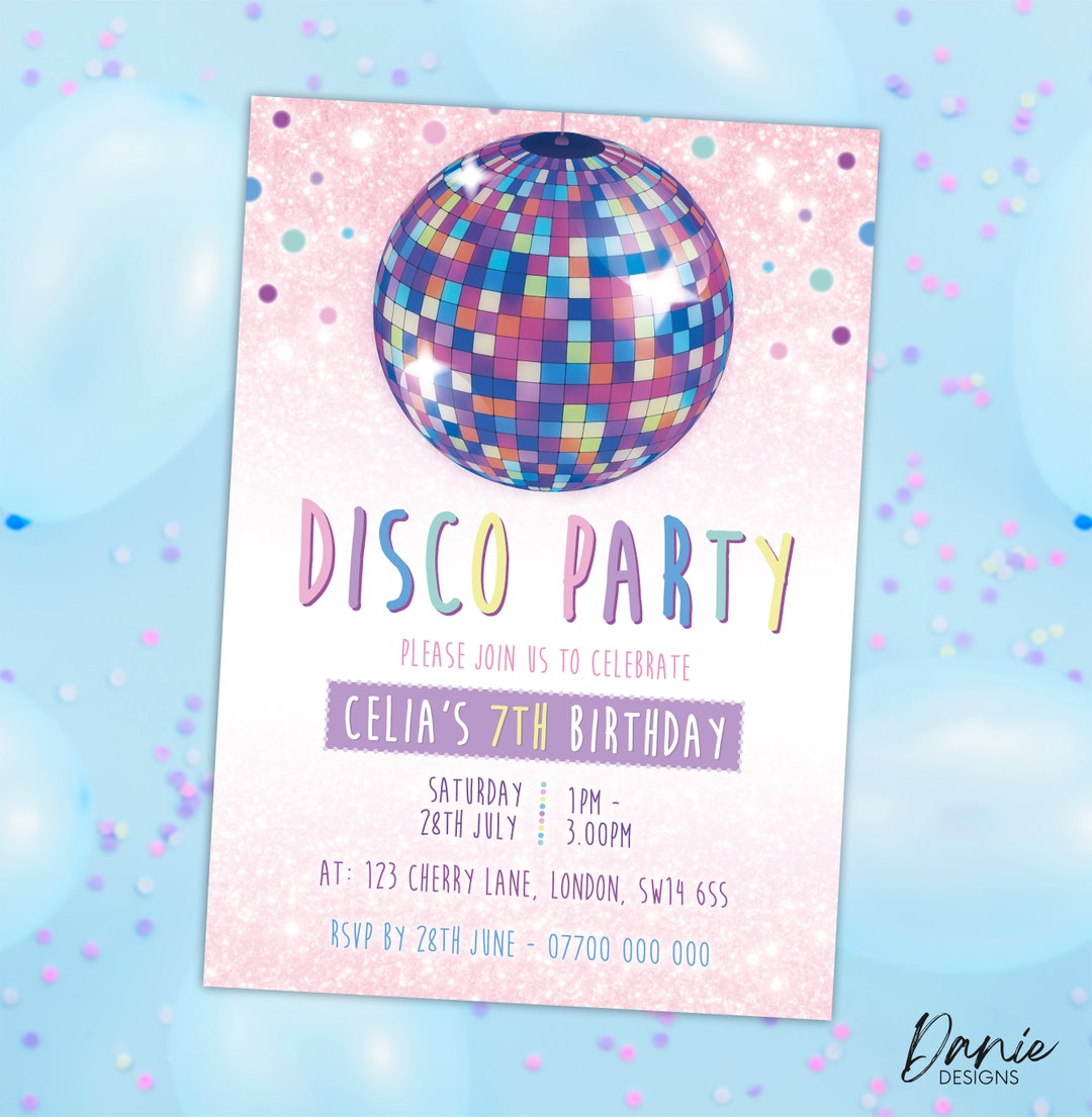 PERSONALISED Disco Invitation for Girls Birthday - DIGITAL DOWNLOAD ...